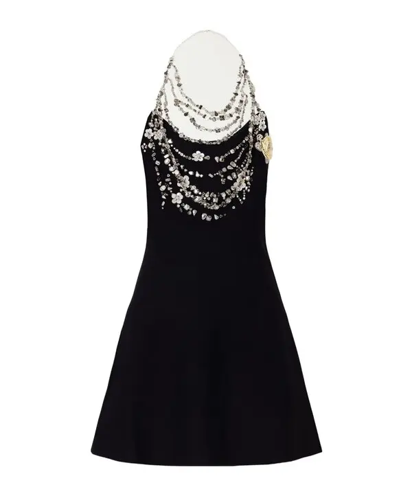 Oscar De La Renta Crystal-embellished Crepe Mini Dress - Black