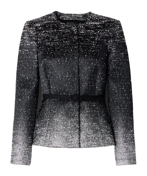Oscar De La Renta Belted Metallic Bouclé-tweed Jacket - Black