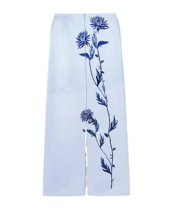 Altuzarra Floral-print Silk-satin Maxi Skirt - Blue