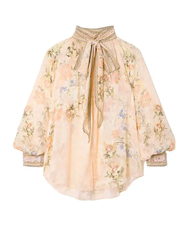 Camilla Pussy-bow Floral-print Silk-blend Jacquard Blouse