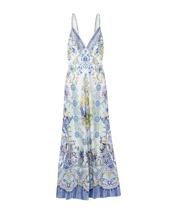Camilla Floral-print Silk-satin Maxi Dress - Blue