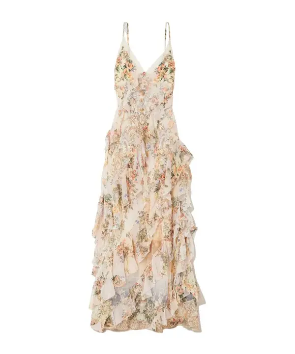 Camilla Lace-trimmed Ruffled Floral-print Silk-chiffon Maxi Dress - No
