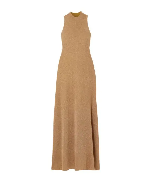 Altuzarra Mitzi Metallic Knitted Turtleneck Midi Dress - Nude