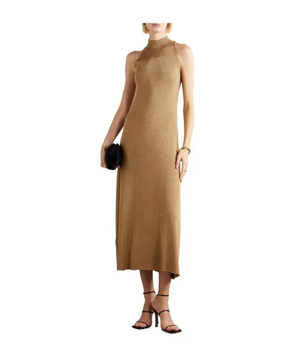 Altuzarra Mitzi Metallic Knitted Turtleneck Midi Dress