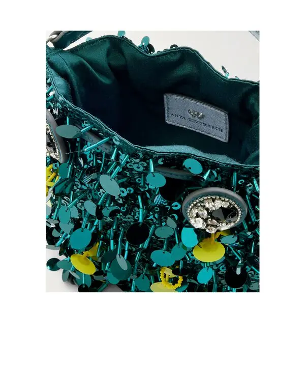 ANYA HINDMARCH Beetle Embellished Leather-trimmed Clutch