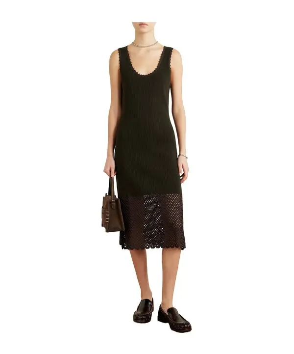 WALES BONNER Crochet-trimmed Ribbed Cotton-blend Midi Dress