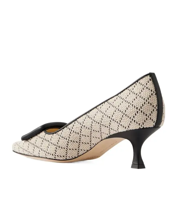 Manolo Blahnik Buckle Leather Trimmed Pumps