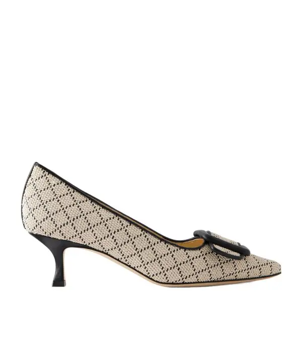 Manolo Blahnik Buckle Leather Trimmed Pumps