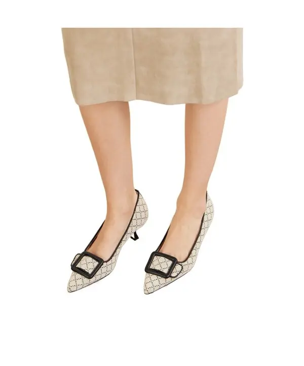 Manolo Blahnik Buckle Leather Trimmed Pumps