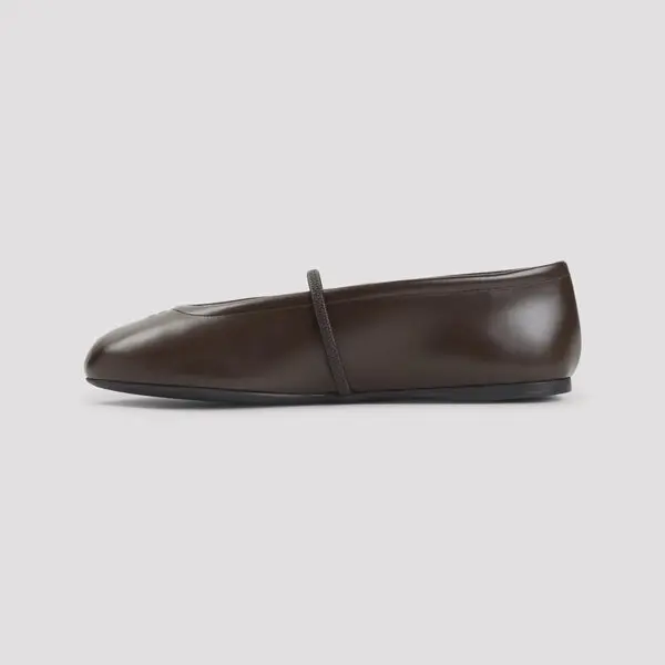 Miu Miu Nappa Leather Ballerina Flats - Dark Brown