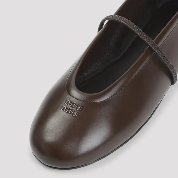 Miu Miu Nappa Leather Ballerina Flats - Dark Brown