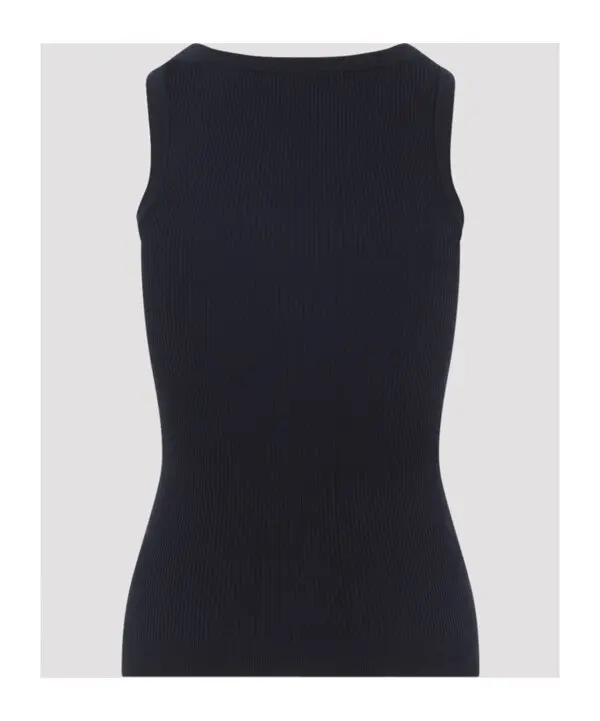 Miu Miu Ribbed Knit Tank Top With Embroidered Logo - Blue