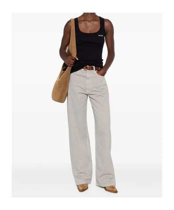 Miu Miu Ribbed Knit Tank Top With Embroidered Logo - Blue