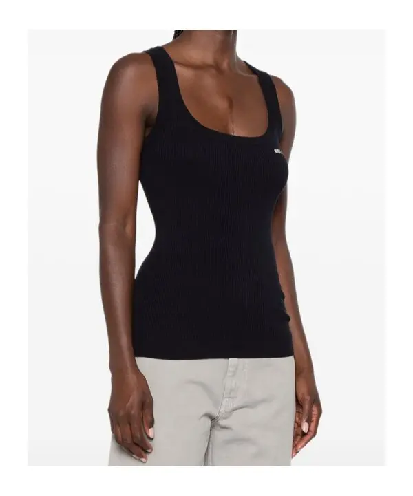Miu Miu Ribbed Knit Tank Top With Embroidered Logo - Blue