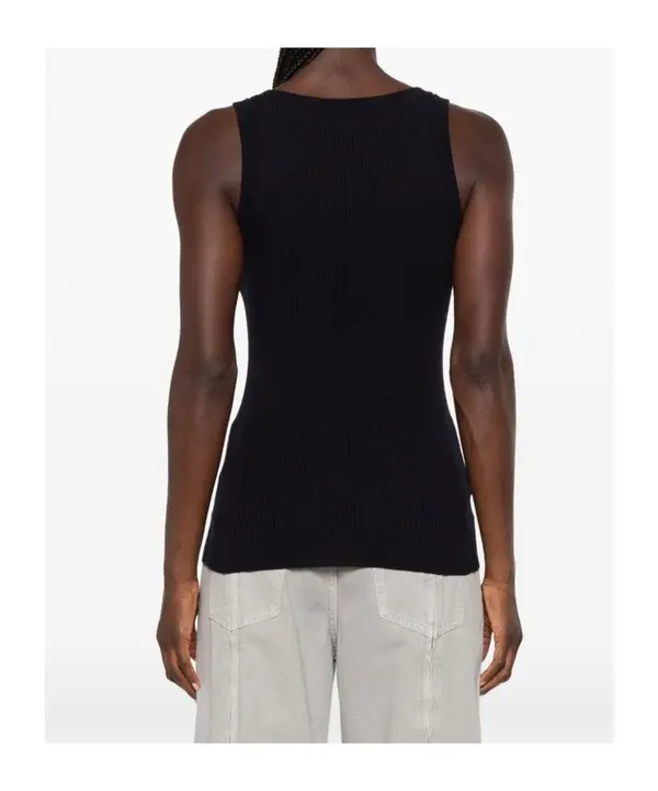 Miu Miu Ribbed Knit Tank Top With Embroidered Logo - Blue