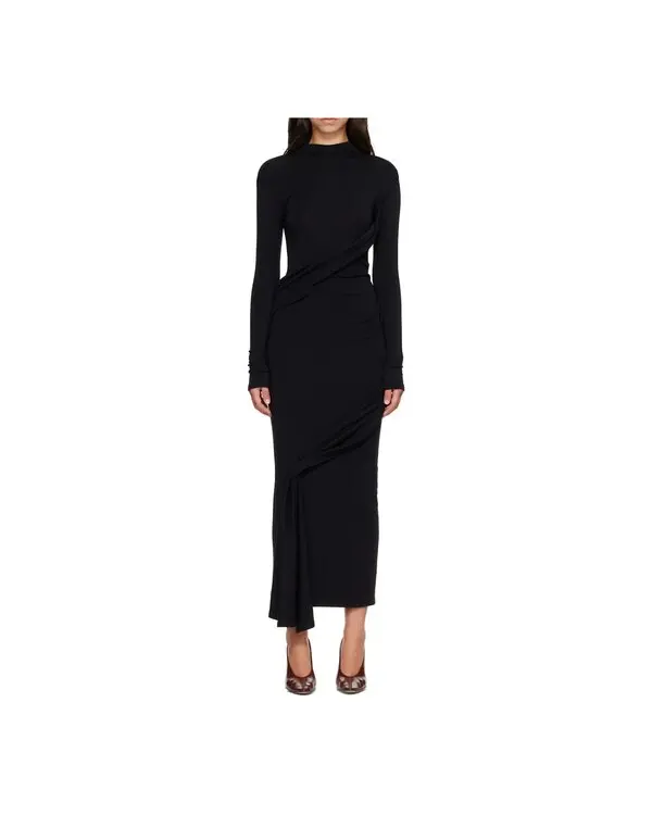 MUGLER Draped Turtleneck Midi Dress