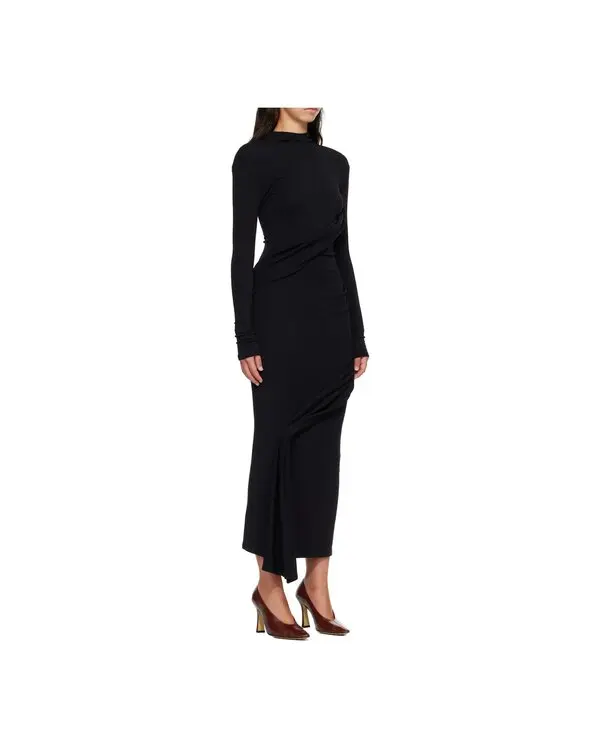 MUGLER Draped Turtleneck Midi Dress