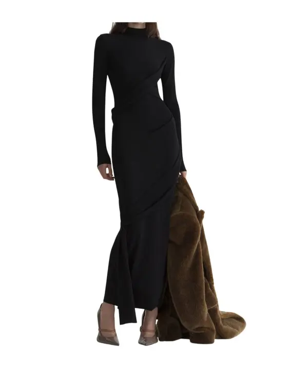 MUGLER Draped Turtleneck Midi Dress