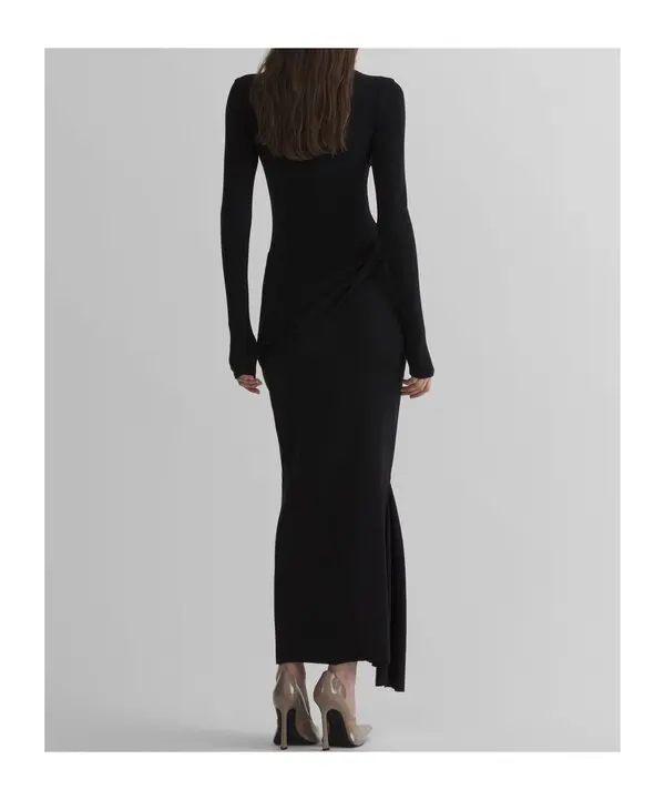 MUGLER Draped Turtleneck Midi Dress