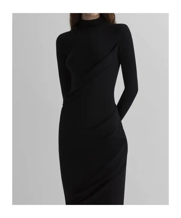 MUGLER Draped Turtleneck Midi Dress