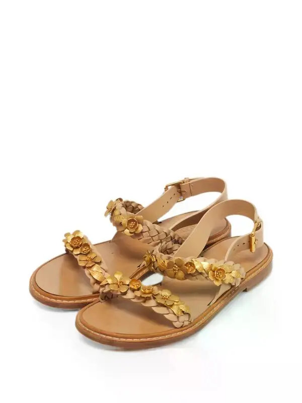 Valentino Garavani Ellis Floral-embellished Leather Sandals - Brown