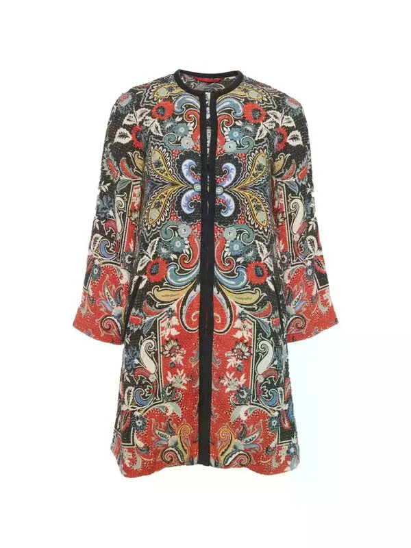 Etro Floral Print Tweed Coat - Black
