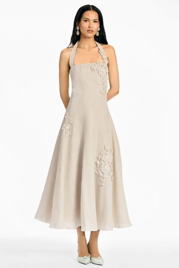 Sachin & Babi Linen Blend Halter A-line Midi Dress - Natural