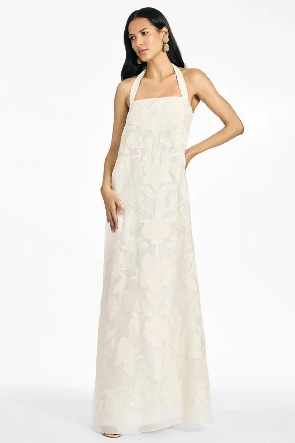 Sachin & Babi Linen Blend Halter Floor Length Gown - Alabaster
