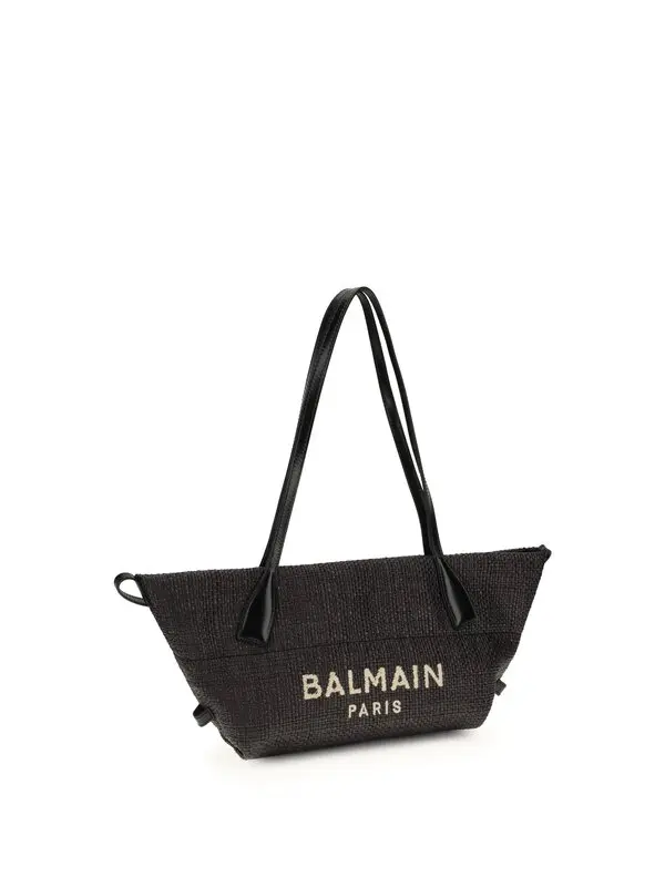 Balmain Calfskin And Raffia Track Shoulder Bag