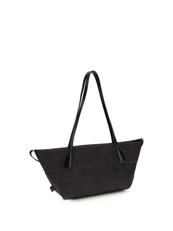Balmain Calfskin And Raffia Track Shoulder Bag