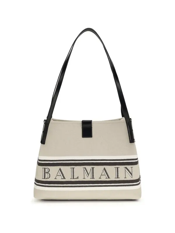 Balmain Canvas Shoulder Bag With Jacquard Logo - Multicolor