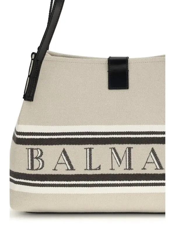 Balmain Canvas Shoulder Bag With Jacquard Logo - Multicolor