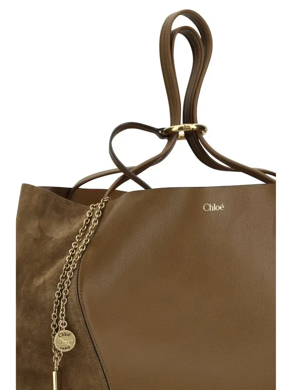 Chloé Spin Tote Bag In Leather And Suede - Brown