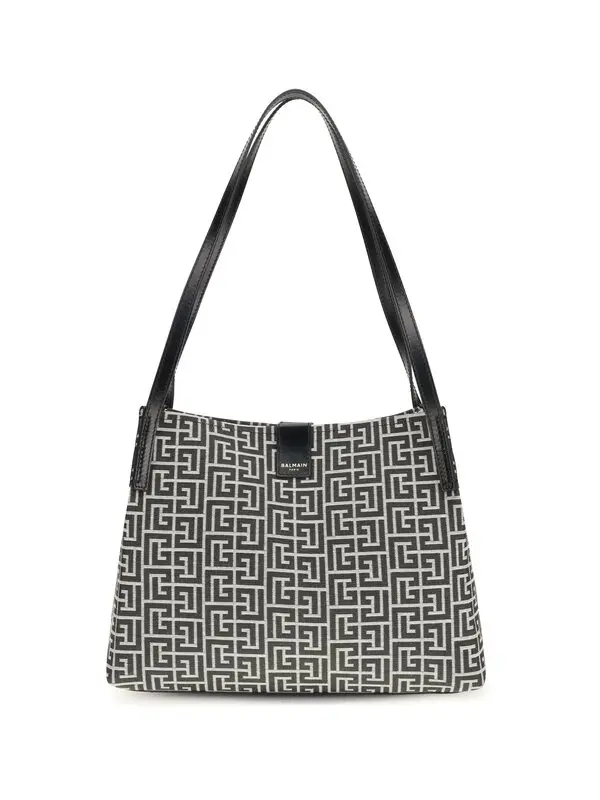 Balmain Jacquard And Leather Tote Bag - Black