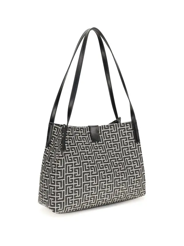 Balmain Jacquard And Leather Tote Bag - Black