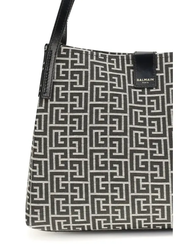 Balmain Jacquard And Leather Tote Bag - Black