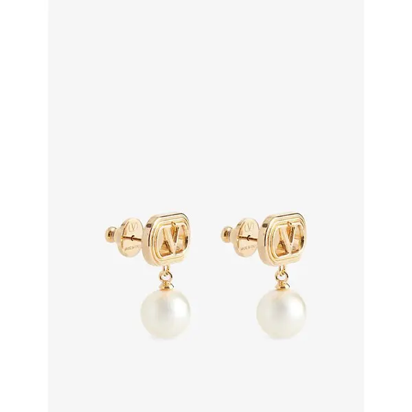 Valentino Garavani Ovalette Pearl-drop Brass Earrings