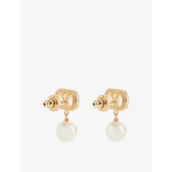 Valentino Garavani Ovalette Pearl-drop Brass Earrings