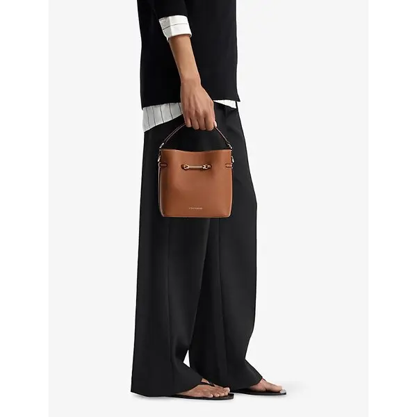 Strathberry Corda Mini Leather Bucket Bag - Chestnut