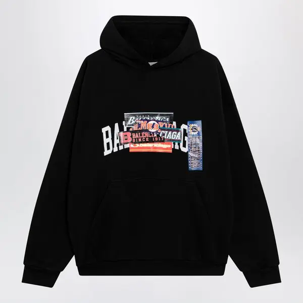 Balenciaga Cotton Hoodie With Logo Print - Black