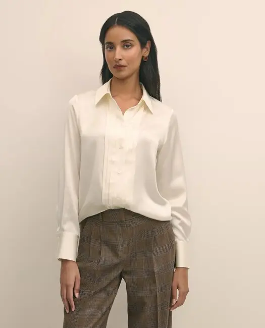 Brooks Brothers Silk Charmeuse Pintucked Blouse | | Large