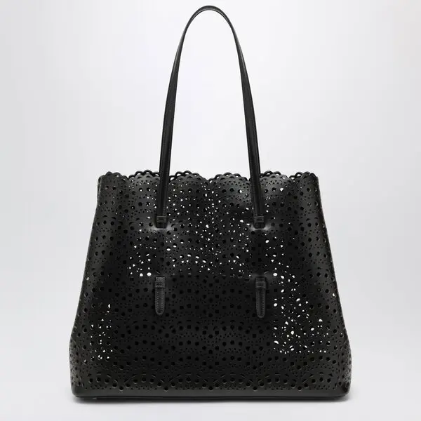 Alaïa Mina 37 Tote Bag In Shiny Calfskin - Black