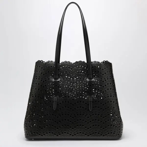 Alaïa Mina 37 Tote Bag In Shiny Calfskin - Black