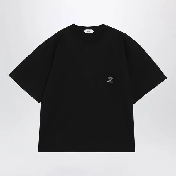 Versace Cotton Jersey T-shirt With Medusa Embroidery - Black