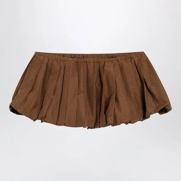 Miu Miu Pleated Vichy-check Mini Skirt - Brown