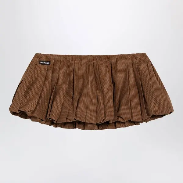 Miu Miu Pleated Vichy-check Mini Skirt - Brown
