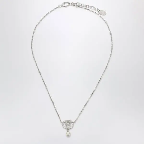 Gucci Crystal And Pearl Gg Necklace - Silver