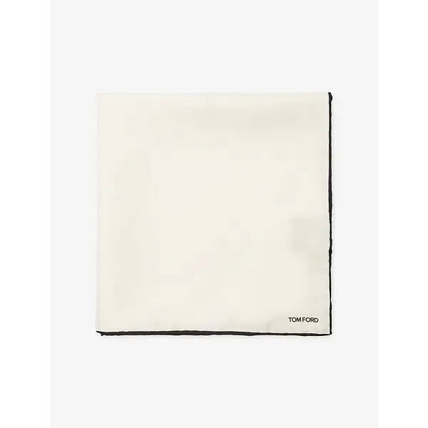 TOM FORD Contrast-border Logo Silk Pocket Square