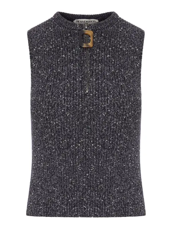 JW Anderson Zip-up Ribbed Knit Tank Top - Black