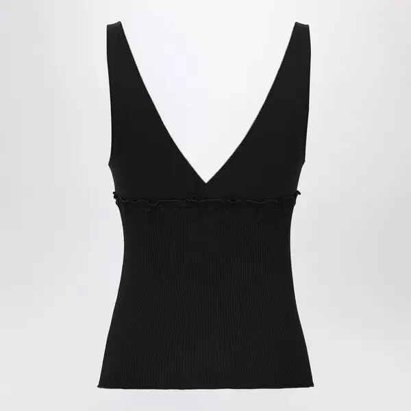 Saint Laurent Cassandre Ribbed Silk Jersey Tank Top - Black